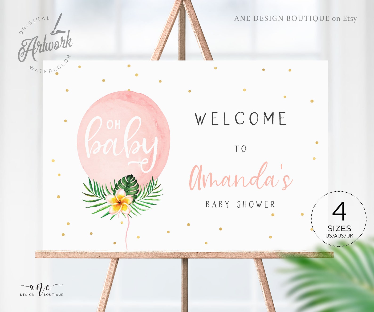 Balloon Baby Shower Welcome Sign Template, Beach Tropical Palm Leaf ...