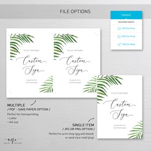 Tropical Destination Wedding Sign Template, Editable Beach Palm Leaf ...