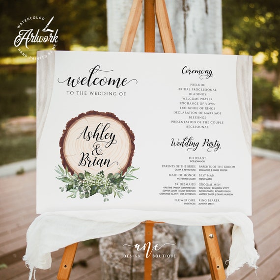 Rustic Wood Slice Wedding Program Sign Template Printable - Etsy
