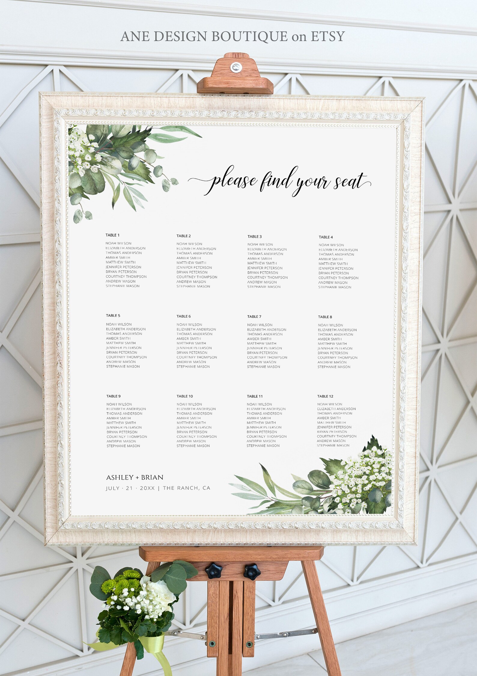 Rustic Greenery Seating Chart Template Unique Elegant | Etsy