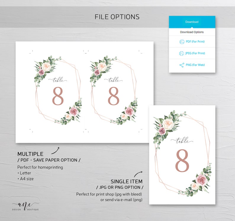 Geometric Boho Table Number Card Template Eucalyptus Mauve - Etsy