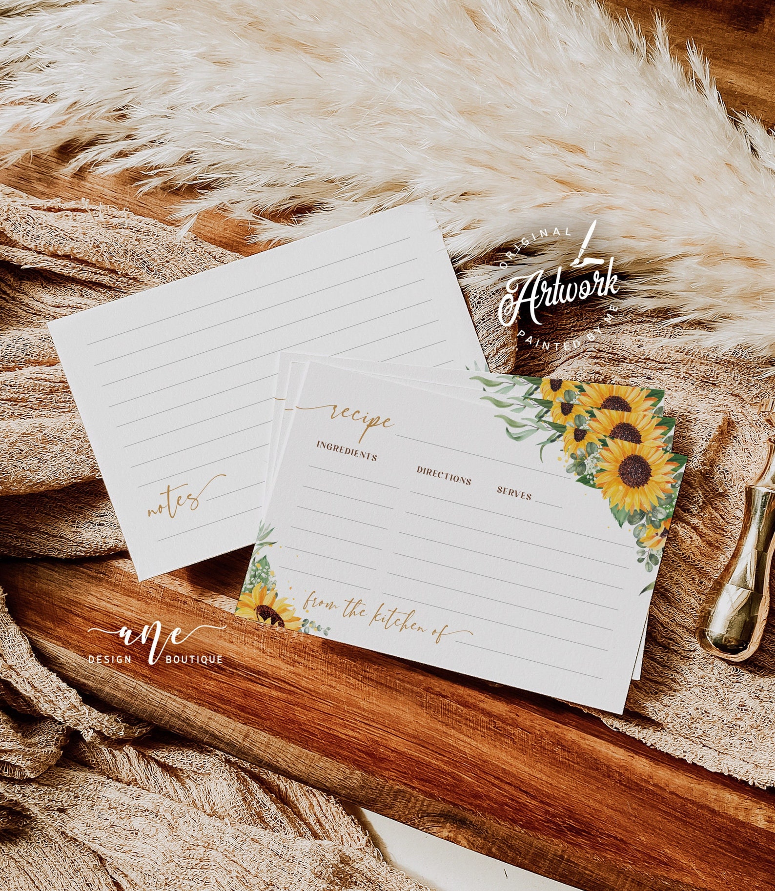 Editable Sunflower Recipe Card Printable Template, DIY Bridal Shower ...