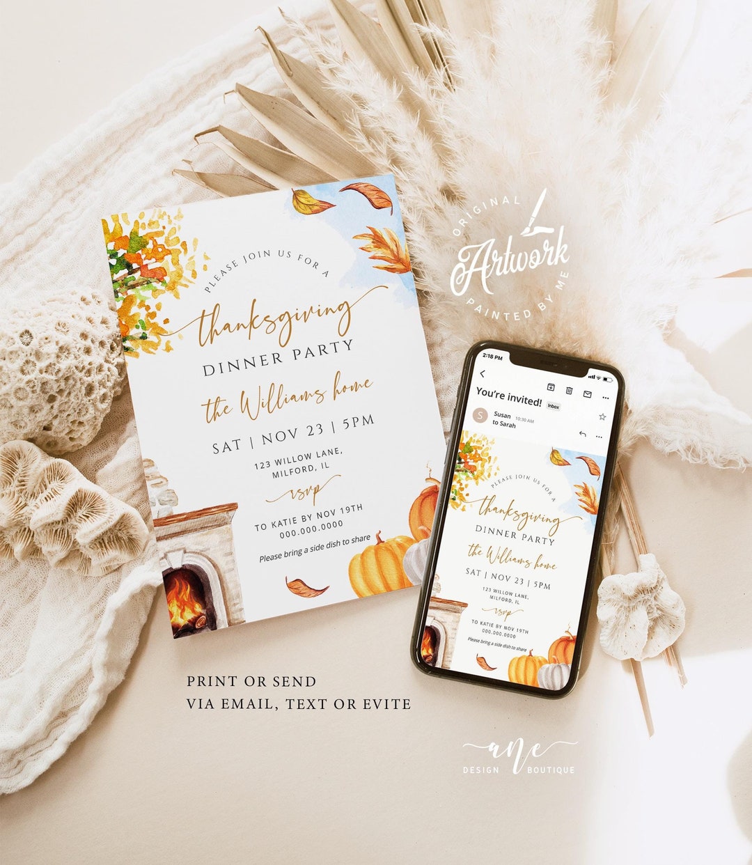 Editable Thanksgiving Dinner Invitation Template, Cozy Fall ...