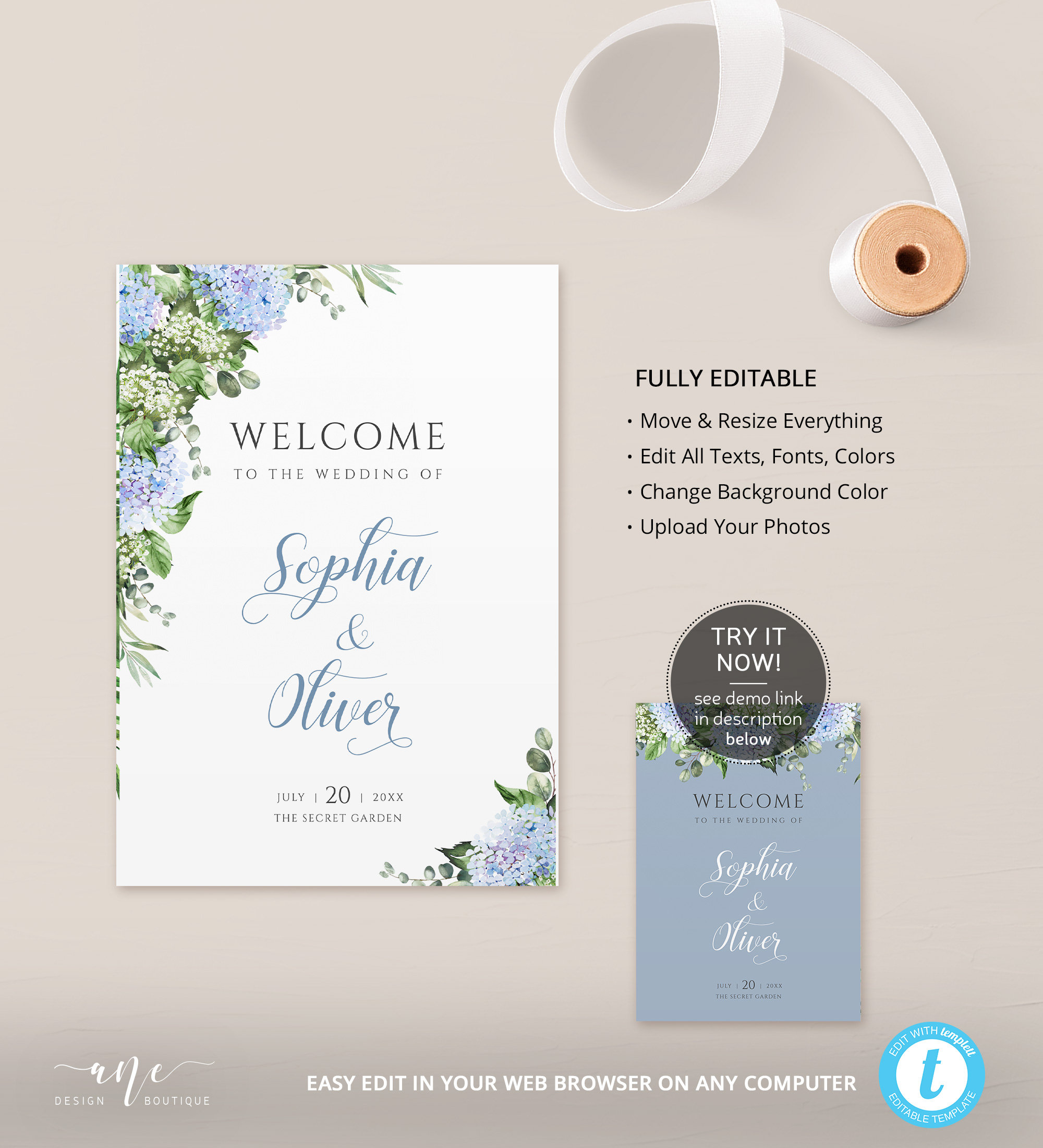 Blue Hydrangea Wedding Church Booklet Program Printable - Etsy