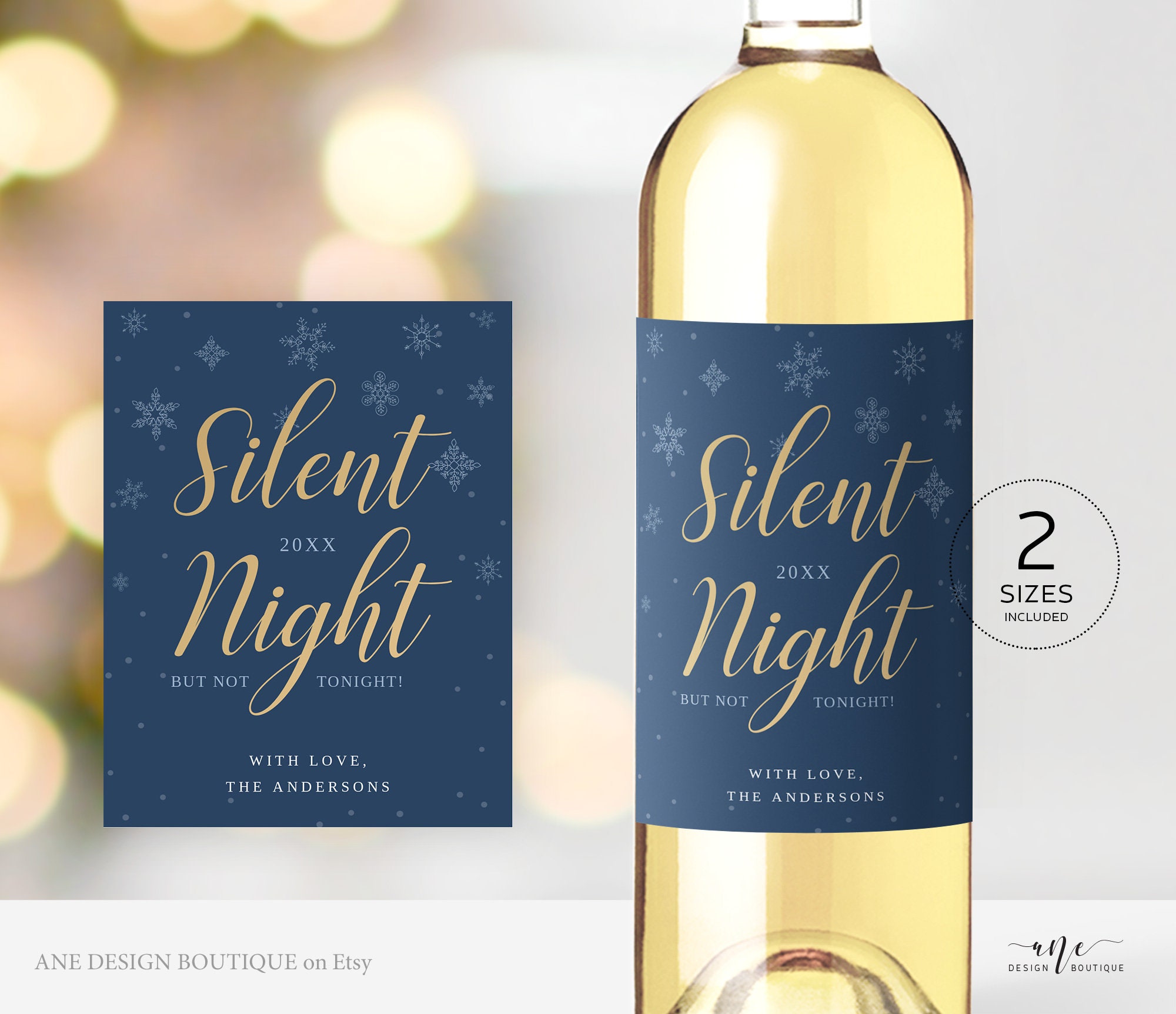 Silent Night Christmas Wine Label Template Custom Wine Gift | Etsy
