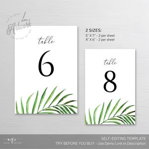 Tropical Table Numbers Template, Printable Wedding Table Seating Card ...