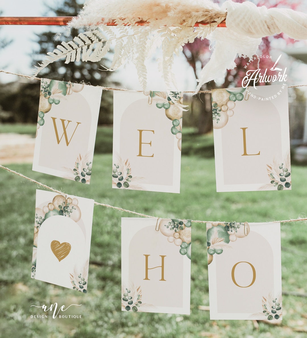 Sage Green Boho Baby Shower Banner Template, Gender Neutral Editable ...