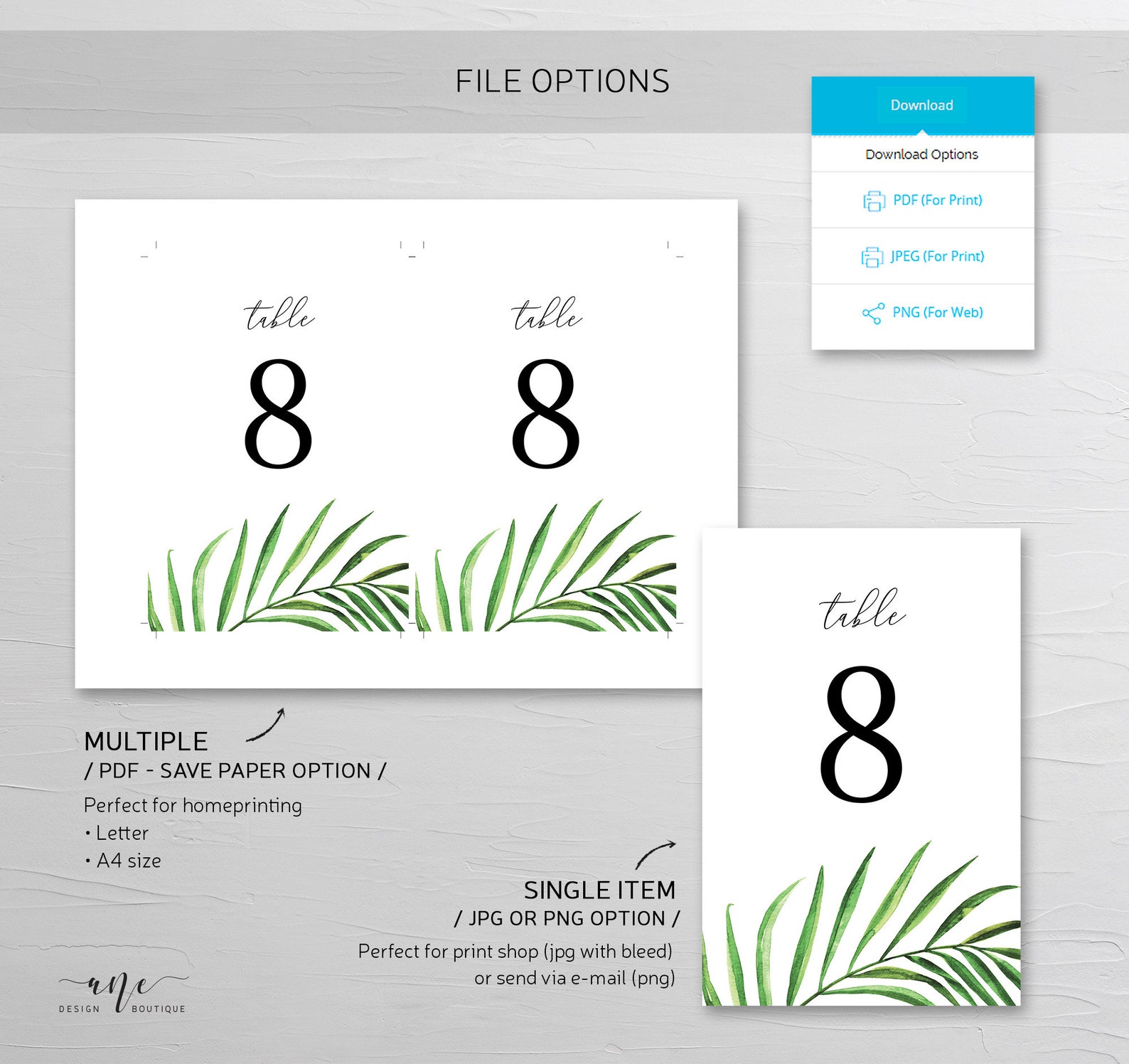 Tropical Table Numbers Template Printable Wedding Table | Etsy