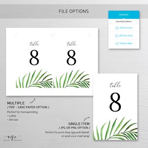 Tropical Table Numbers Template, Printable Wedding Table Seating Card ...
