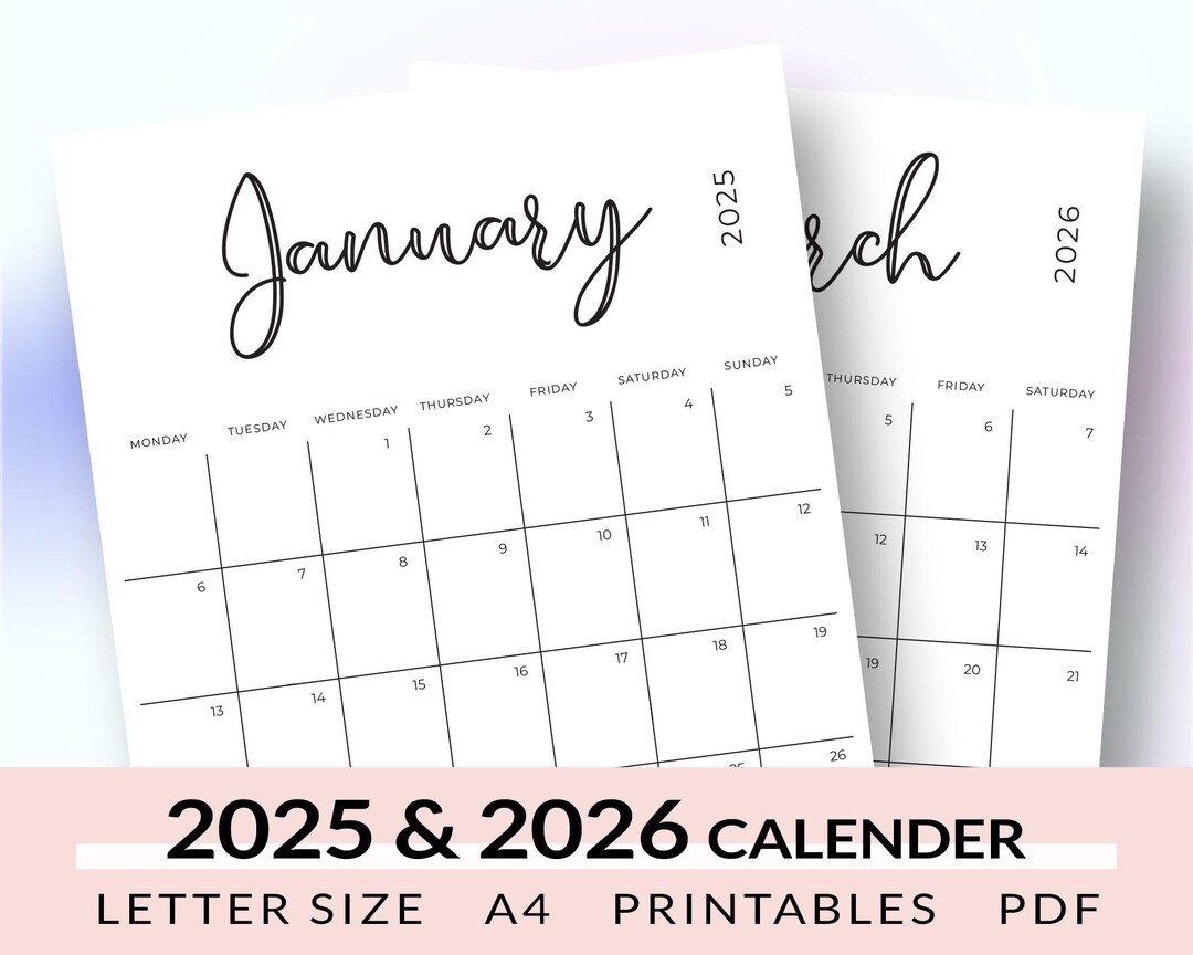 2025 and 2026 Calendar Printable January 2025 to December 2026 Calendar ...