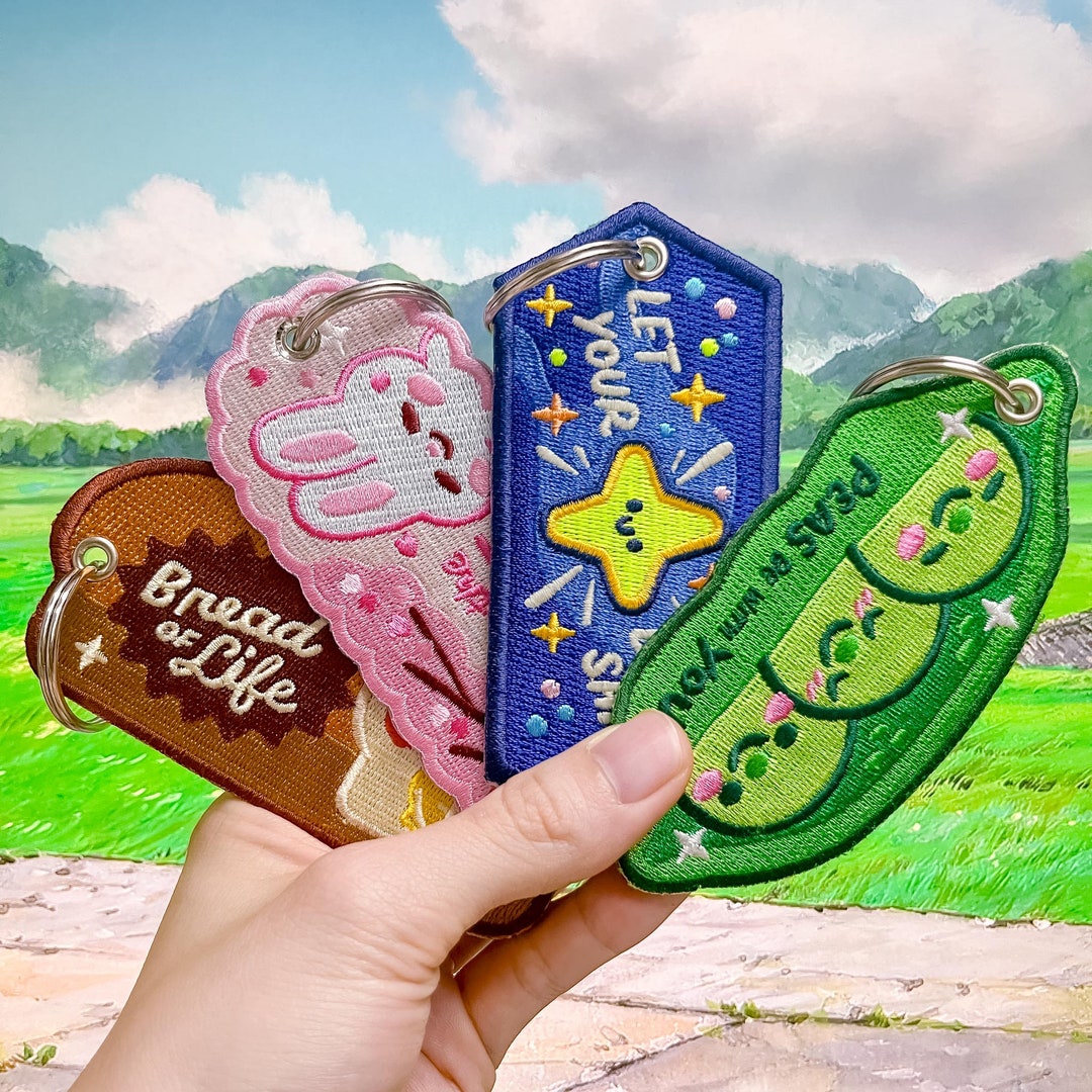 Blessing Tags: Embroidered Cute and Punny Christian Keytags Kawaii Jet ...