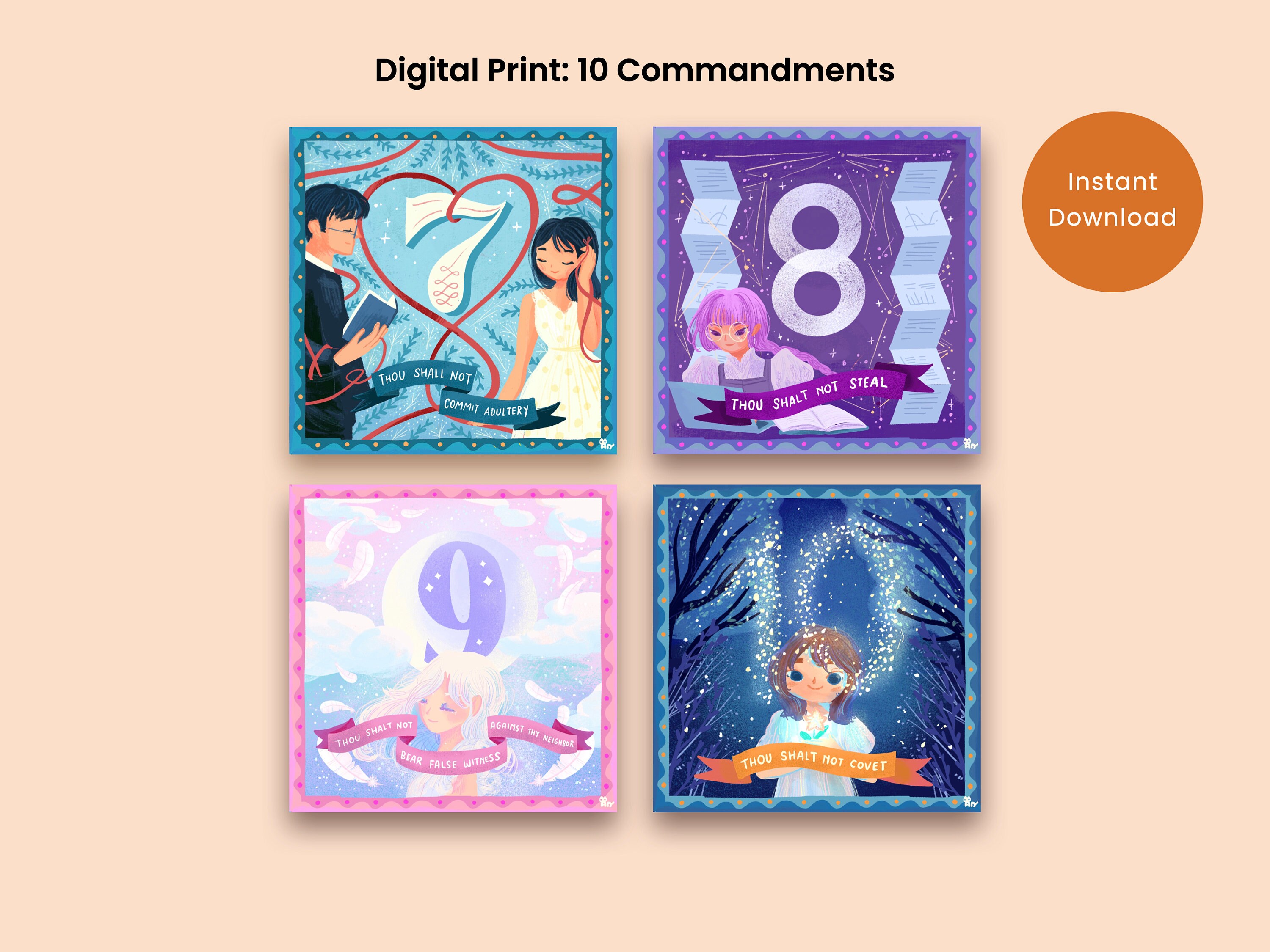 10 Commandments Printable Download Kids Bible Verse Cards Aesthetic ...