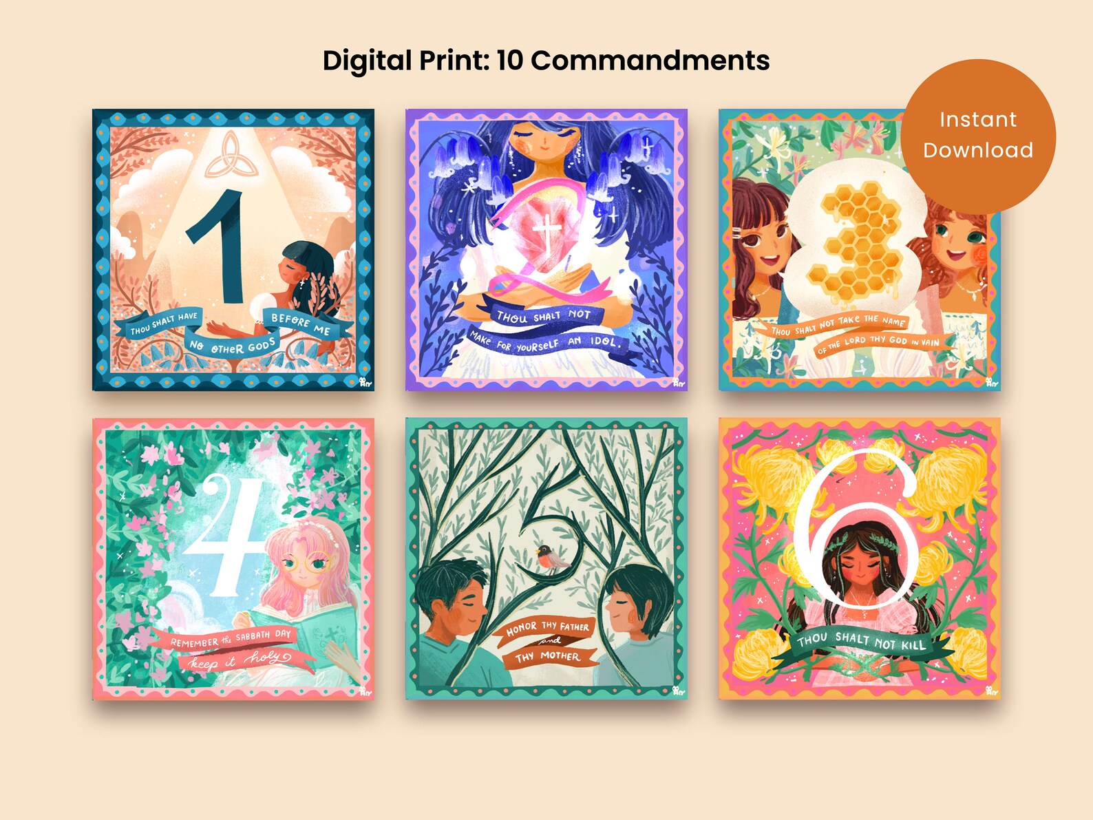 10 Commandments Printable Download Kids Bible Verse Cards Aesthetic ...