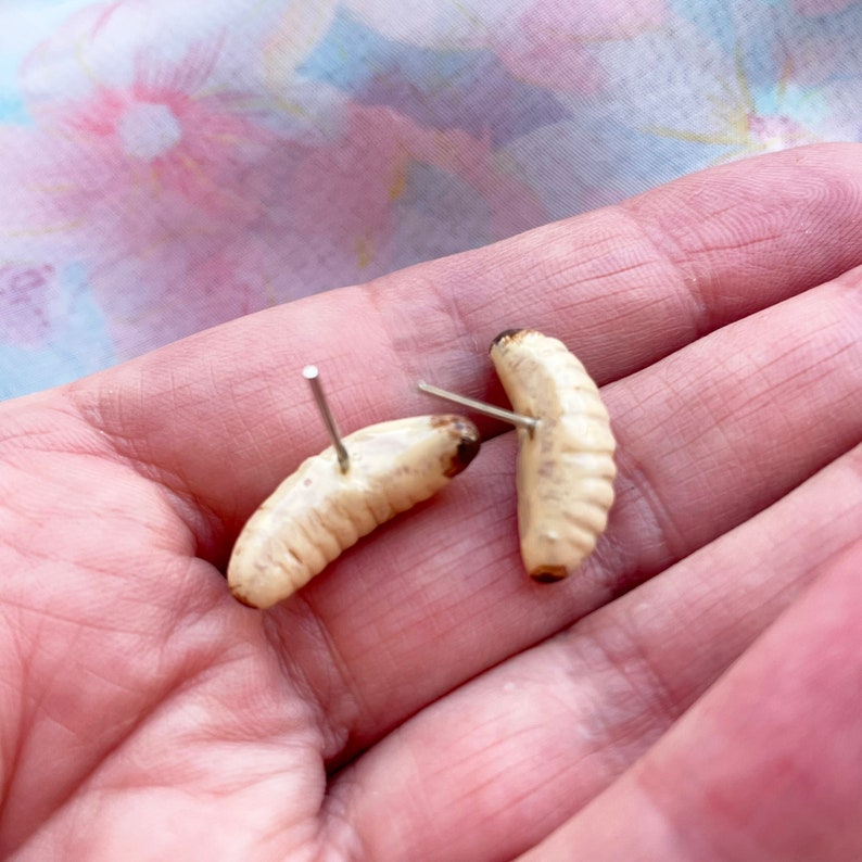 Handmade Grub Earrings: Unique Insect Jewelry, Fisherman Gift - Etsy
