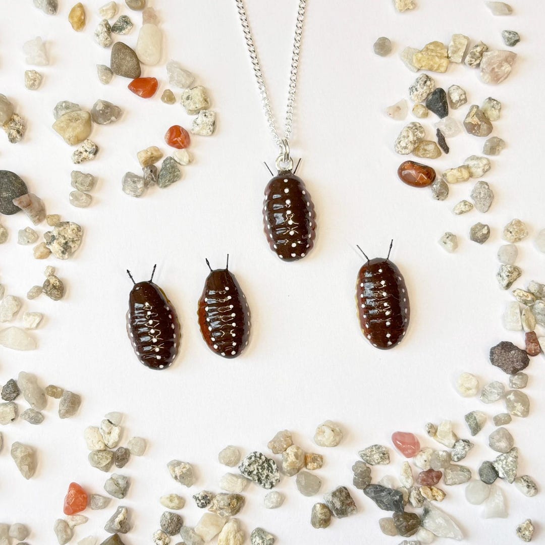 Handmade Isopod Jewelry Set: Polymer Clay Bug Earrings, Pendant & Pin ...