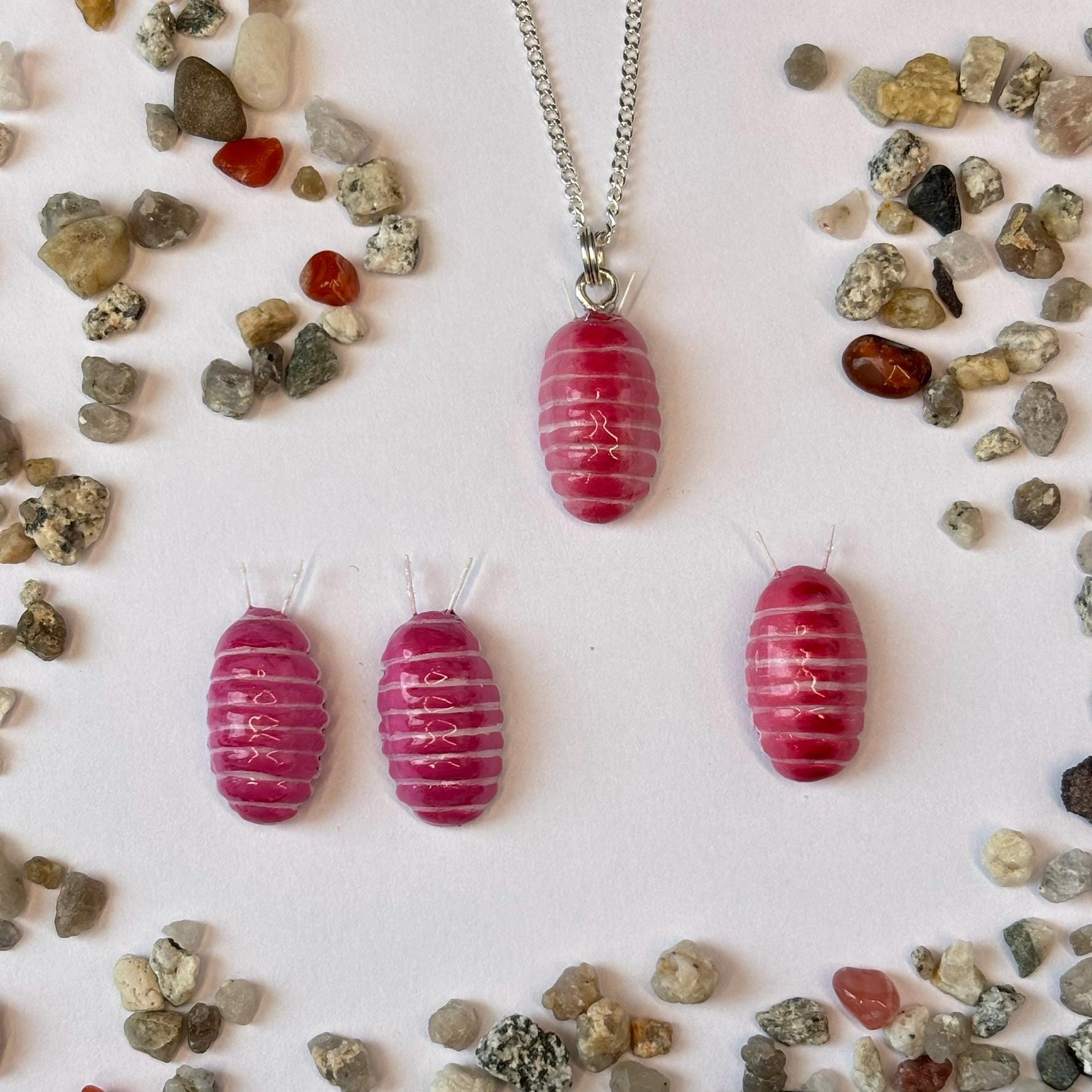 Handmade Cherry Blossom Isopod Jewelry Set: Polymer Clay Pendant ...
