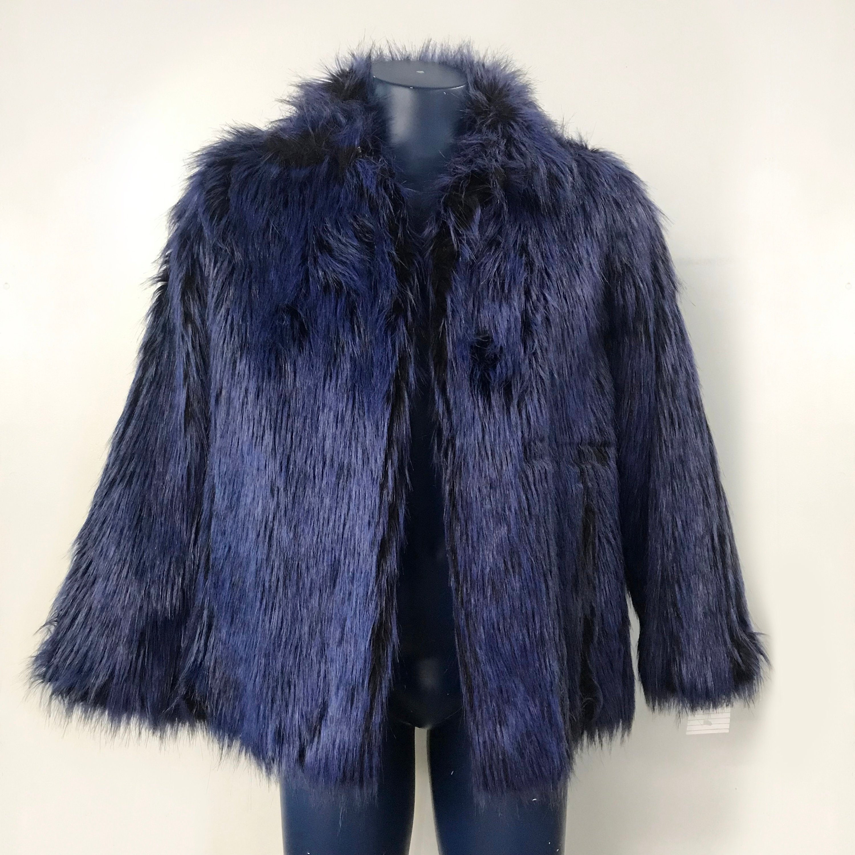 Dark Blue Faux Fur Jacket One of a Kind | Etsy