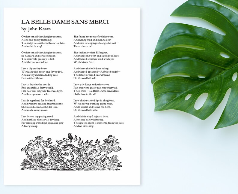 Art Print La Belle Dame Sans Merci by John Keats Poem Poetry | Etsy