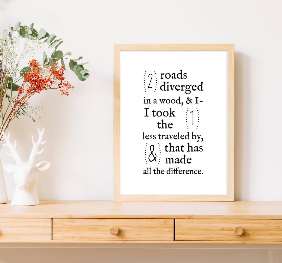 Print Two Roads Diverged in a Wood Robert Frost Poem Poetry Wall Decor ...