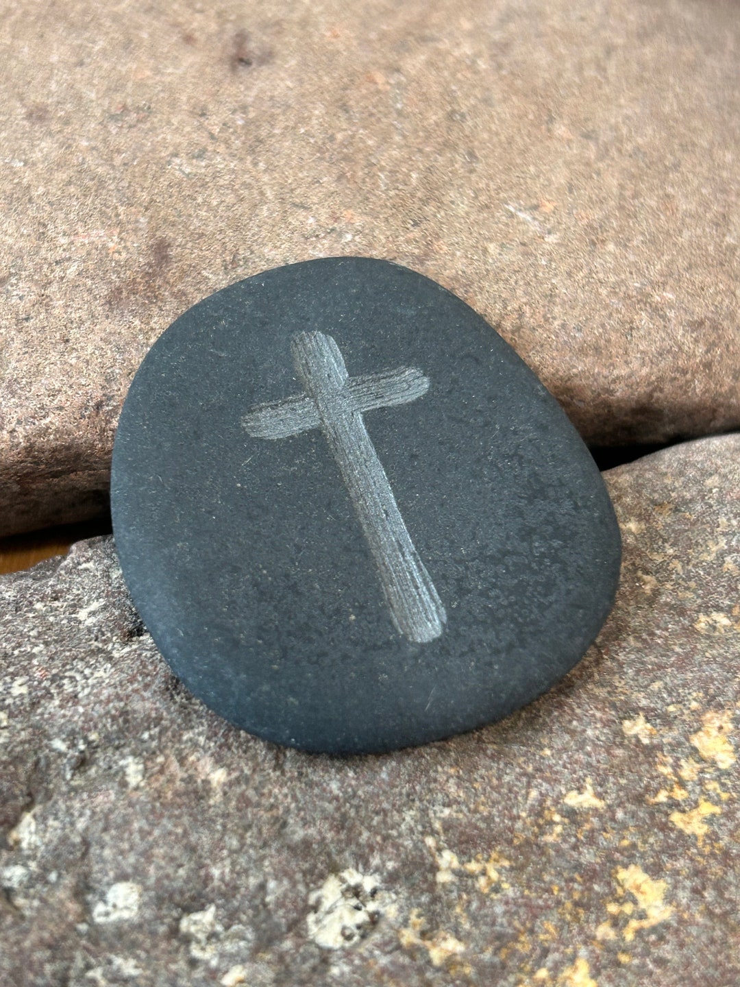 Rare black on Black Pocket Cross Custom Engraved One of a Kind Stone ...