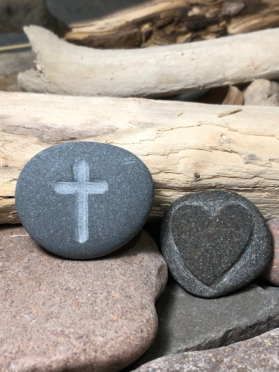 3D Heart Rock - 2 Sided Design With Cross - Etsy