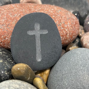 Rare black on Black Pocket Cross Custom Engraved One of a Kind Stone ...