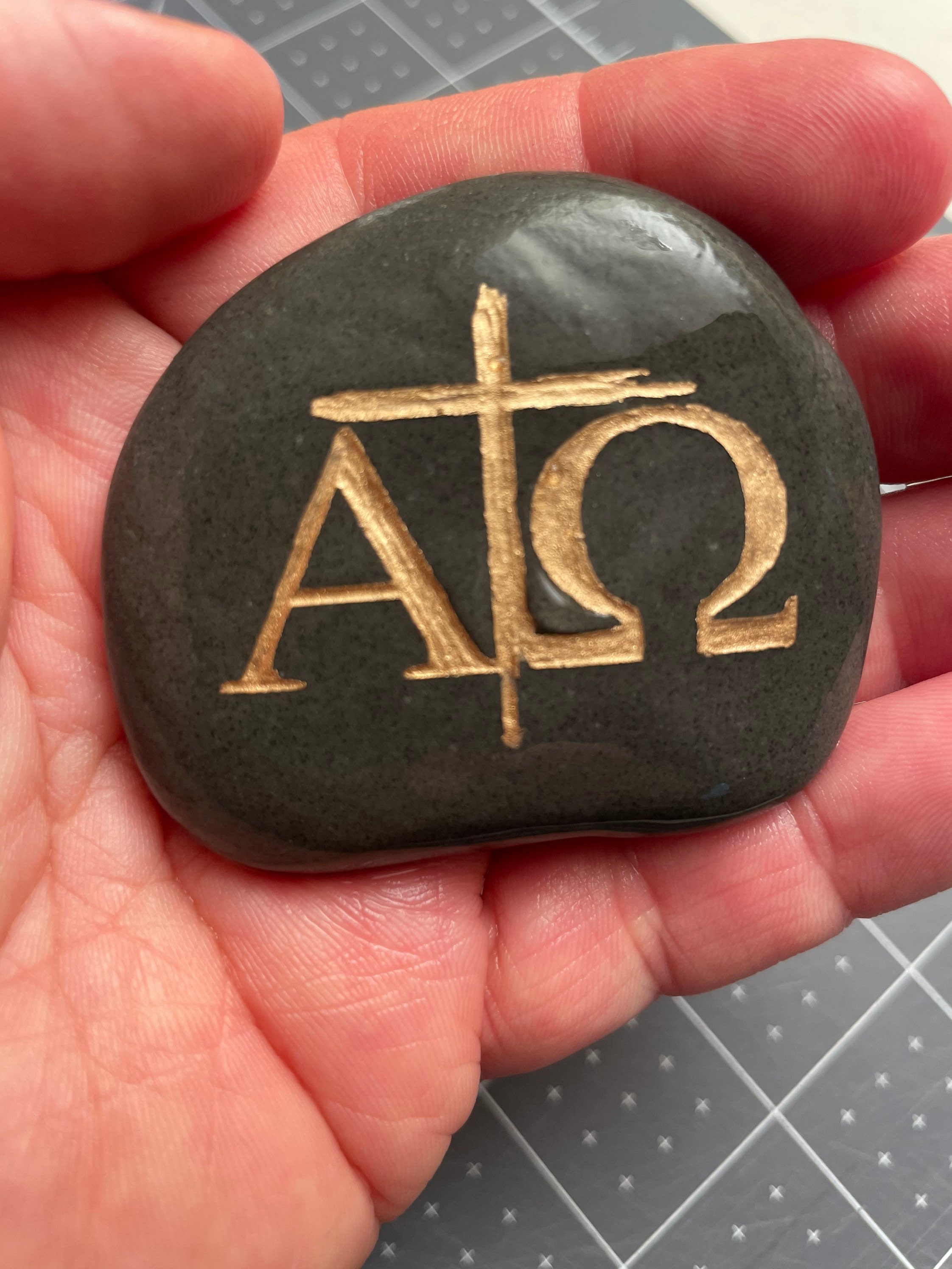 REVELATION Alpha and Omega stone 1 stone | Etsy