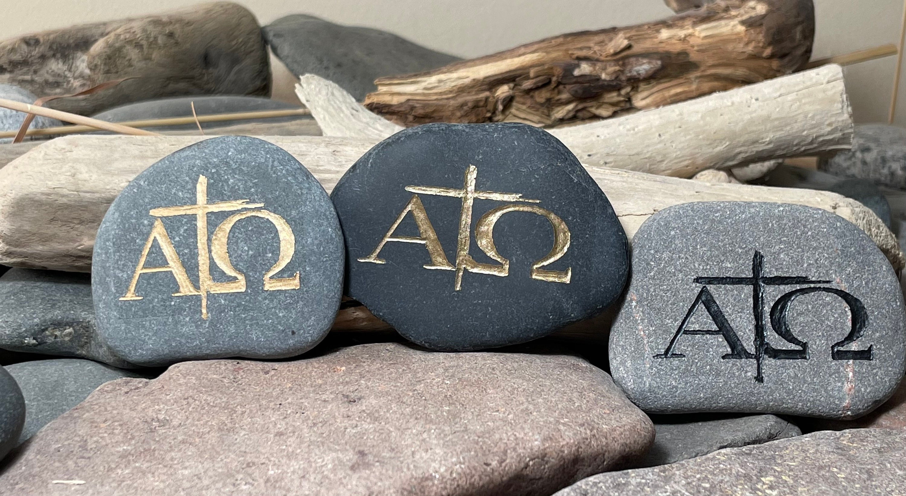 REVELATION Alpha and Omega stone 1 stone | Etsy