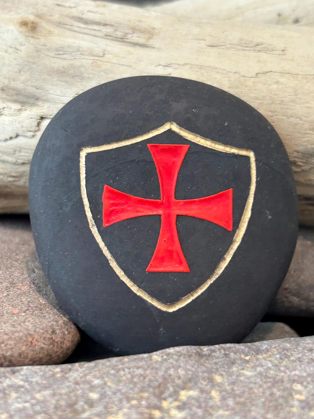 Templar Cross - Engraved Shield Stone From Lake Superior - Etsy