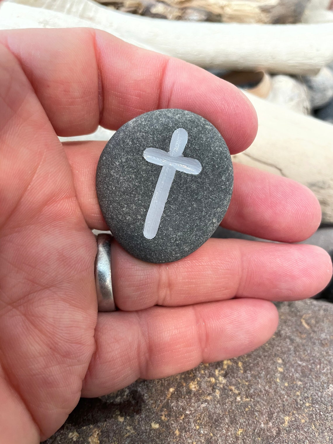 3D Heart Rock - 2 Sided Design With Cross - Etsy