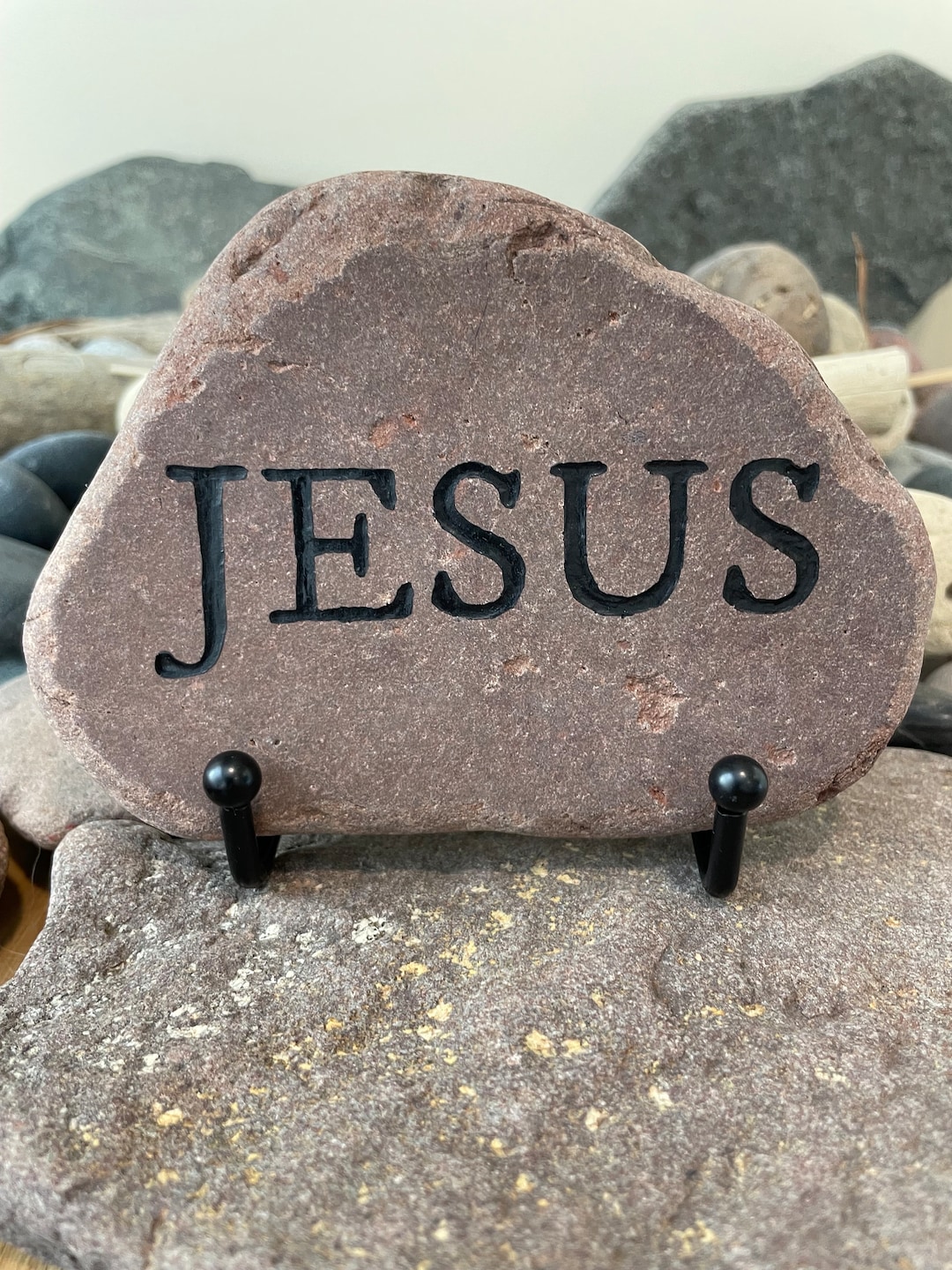 Jesus -custom Engraved One of a Kind “jesus” Stone W/stand, About 5.5 ...