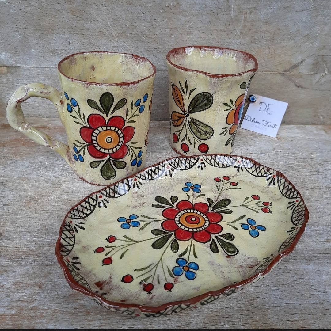 Ceramic Mugs Set of 2 With Oval Plate - Etsy