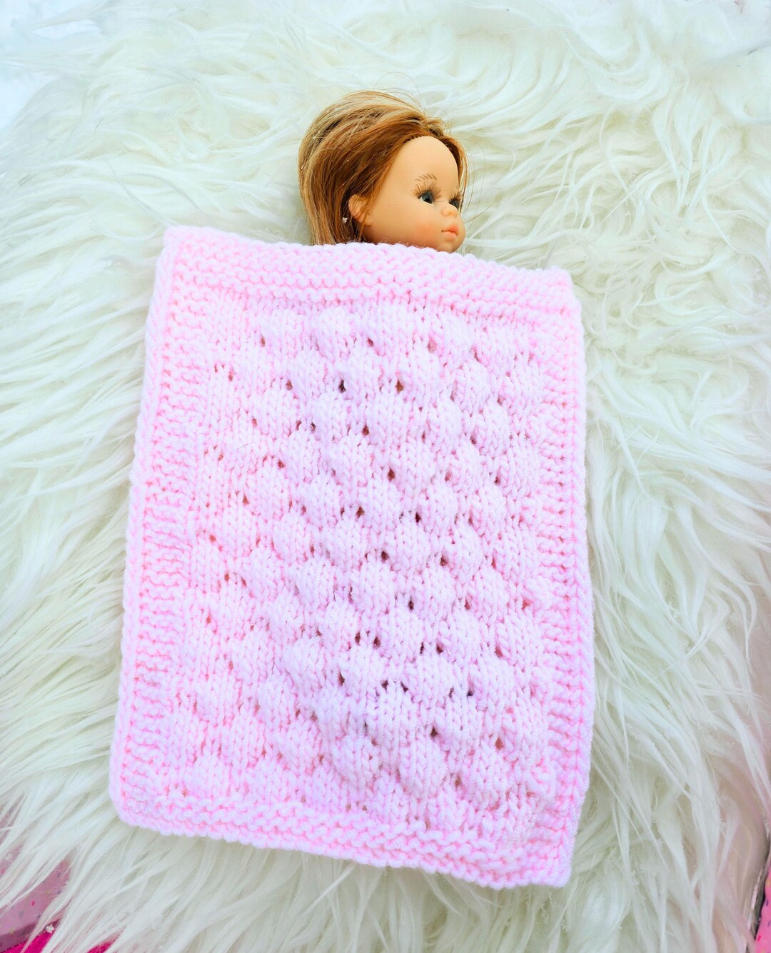 Knitted Doll Blanket 7x8 Inch/18x20cm, Pink Blanket for Dolls up to ...