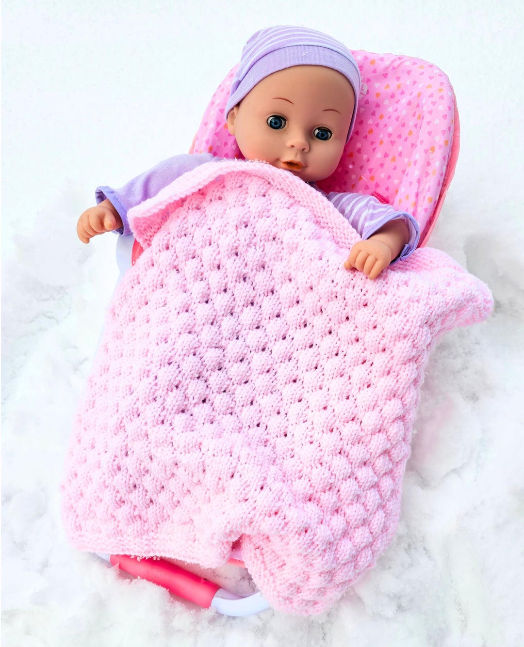 Knitt Blanket for Dolls, Pink Doll Blanket 34x37 Cm/ 13,5x14,5inch ...