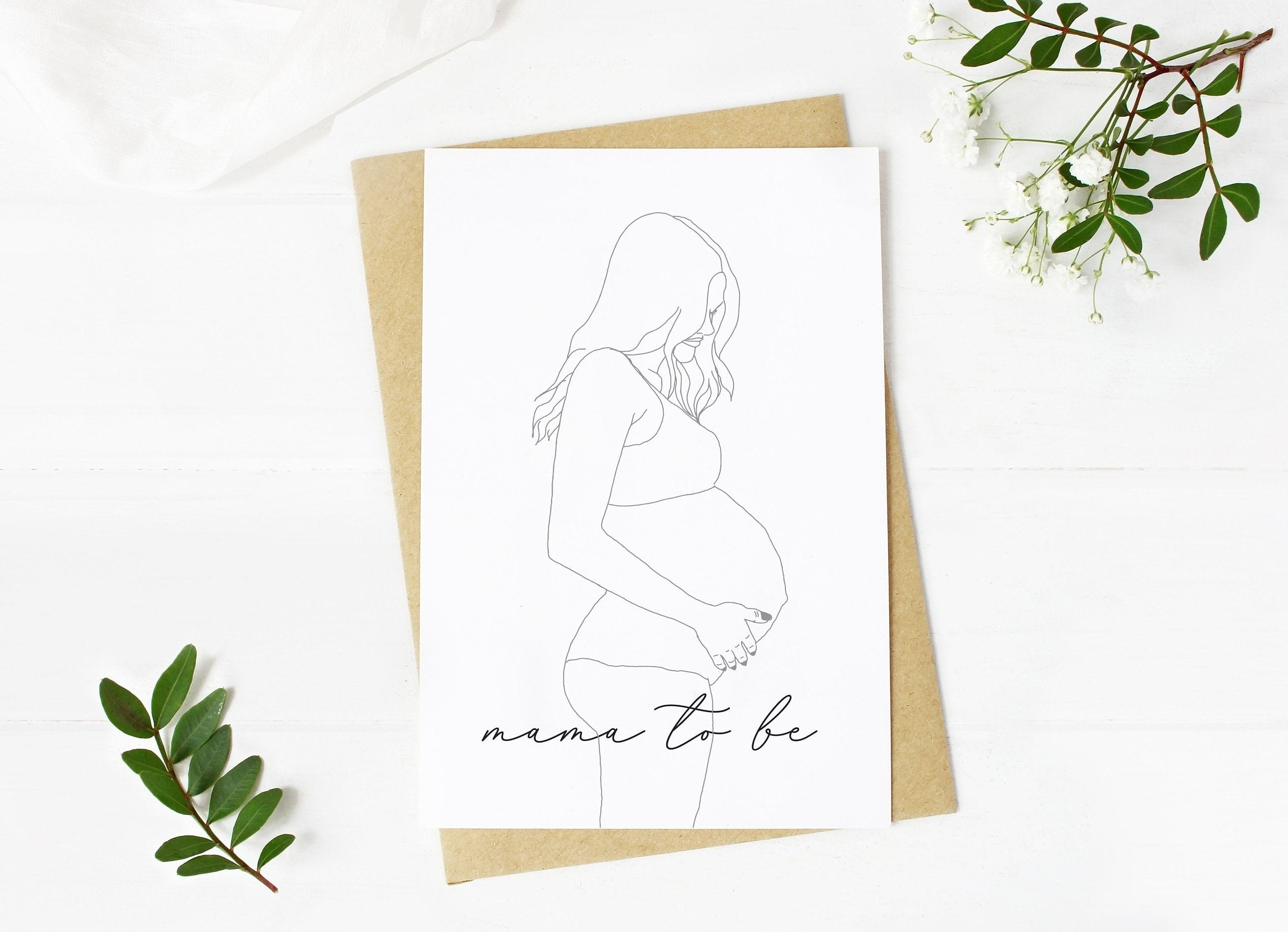 Mama To Be Pregnant Line Drawing Expectant Mother card | Etsy