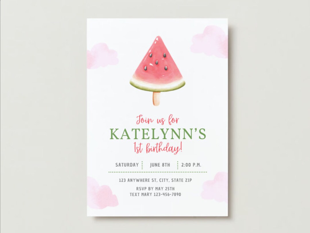 Editable Watermelon Summer Themed Birthday Party Invitation Template ...