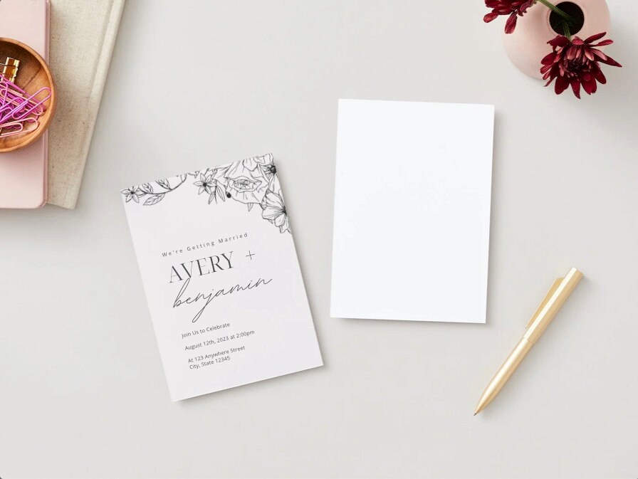 Editable Simple Heart Scribbles Wedding Invitation Template Download - Etsy