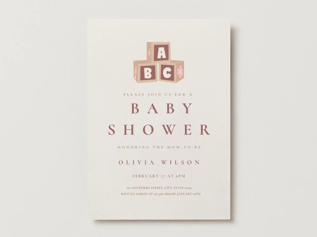 Editable Baby Blocks for Girl Baby Shower Invitation Template Download ...