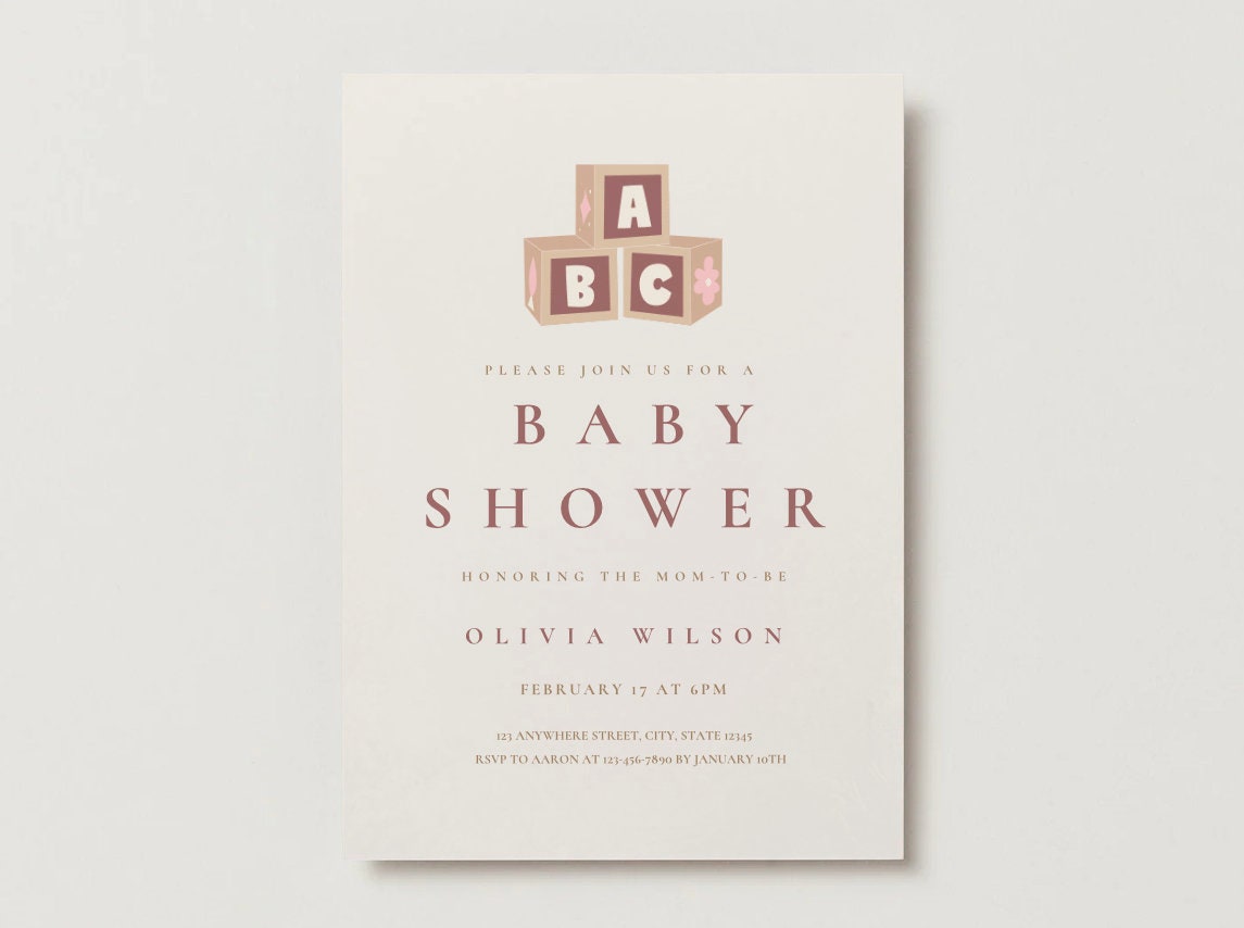 Editable Baby Blocks for Girl Baby Shower Invitation Template Download ...