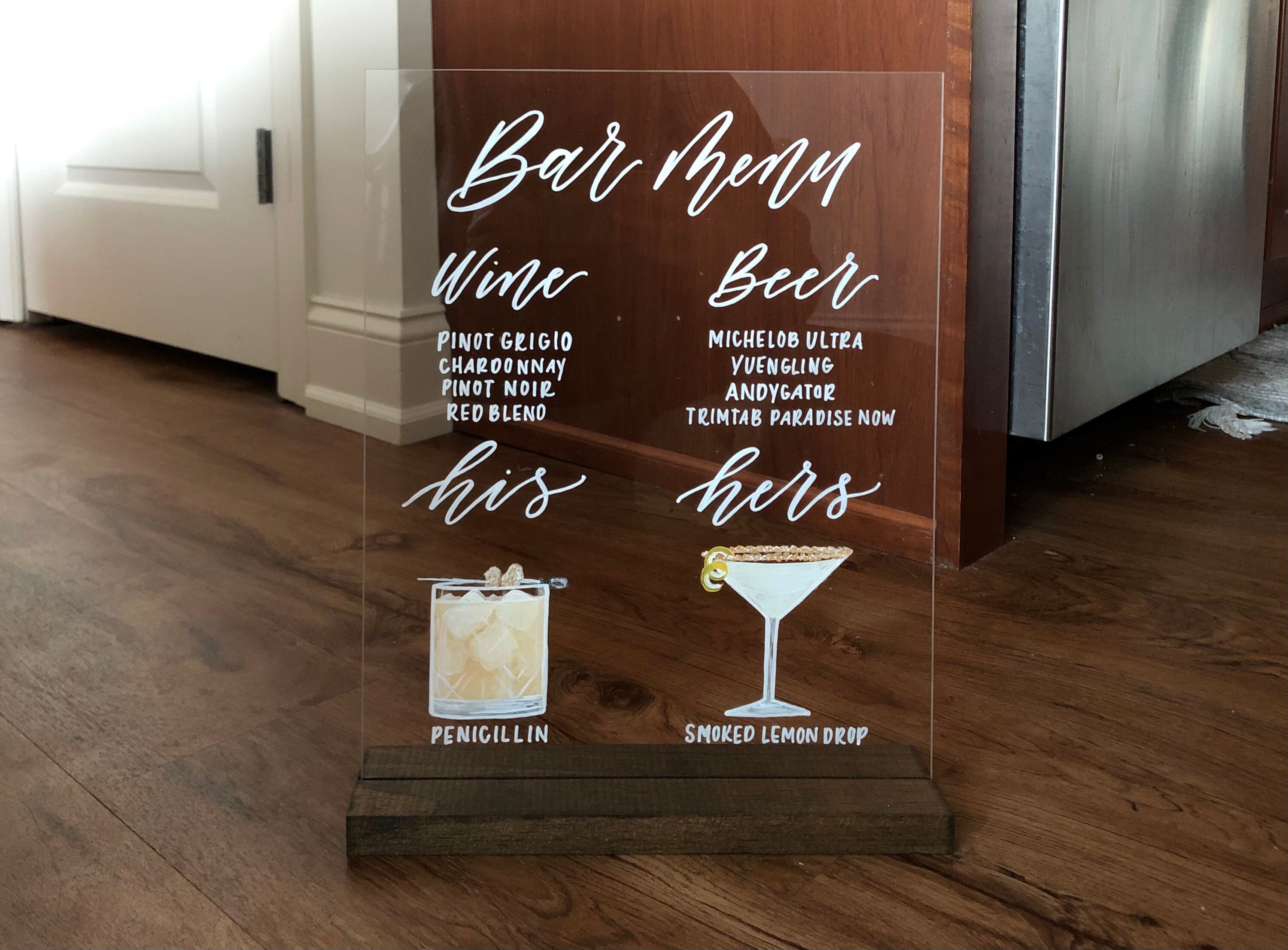 Acrylic bar menu wedding bar menu wedding bar sign | Etsy