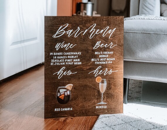 Custom Cocktail Bar Menu Painted drinks Arch Acrylic Engraved Sign ...