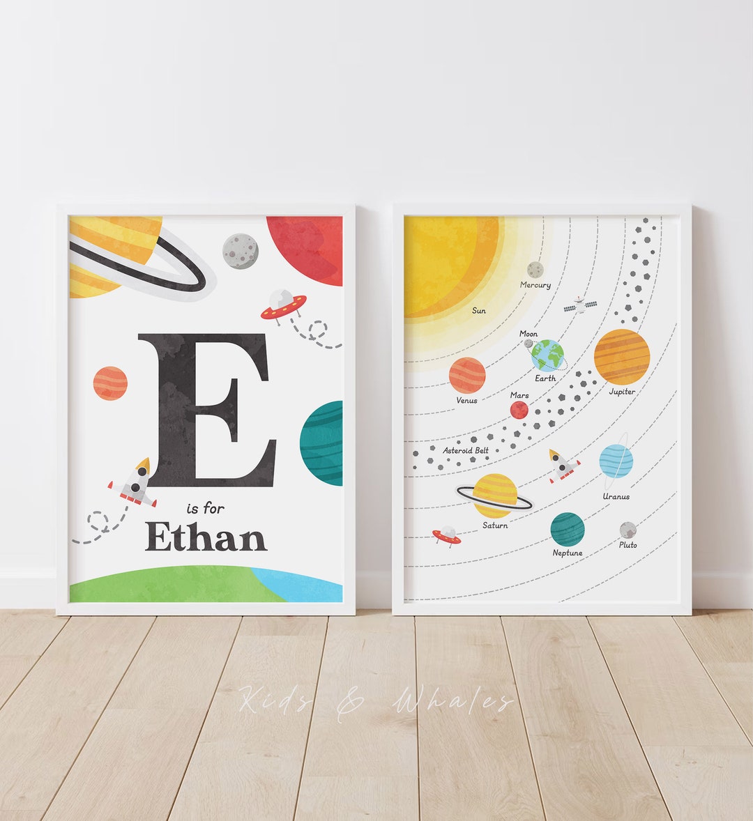 Space Custom Name Space Personalised Name Space Wall Art Kids Solar ...