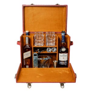 Handmade Leather Mini Portable Bar for 4 Bottles & Glasses Compact ...