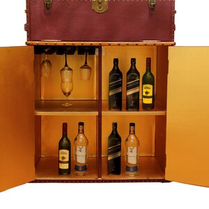 Handmade Top Grain Leather Bar Cabinet With Brass Metal Accents ...