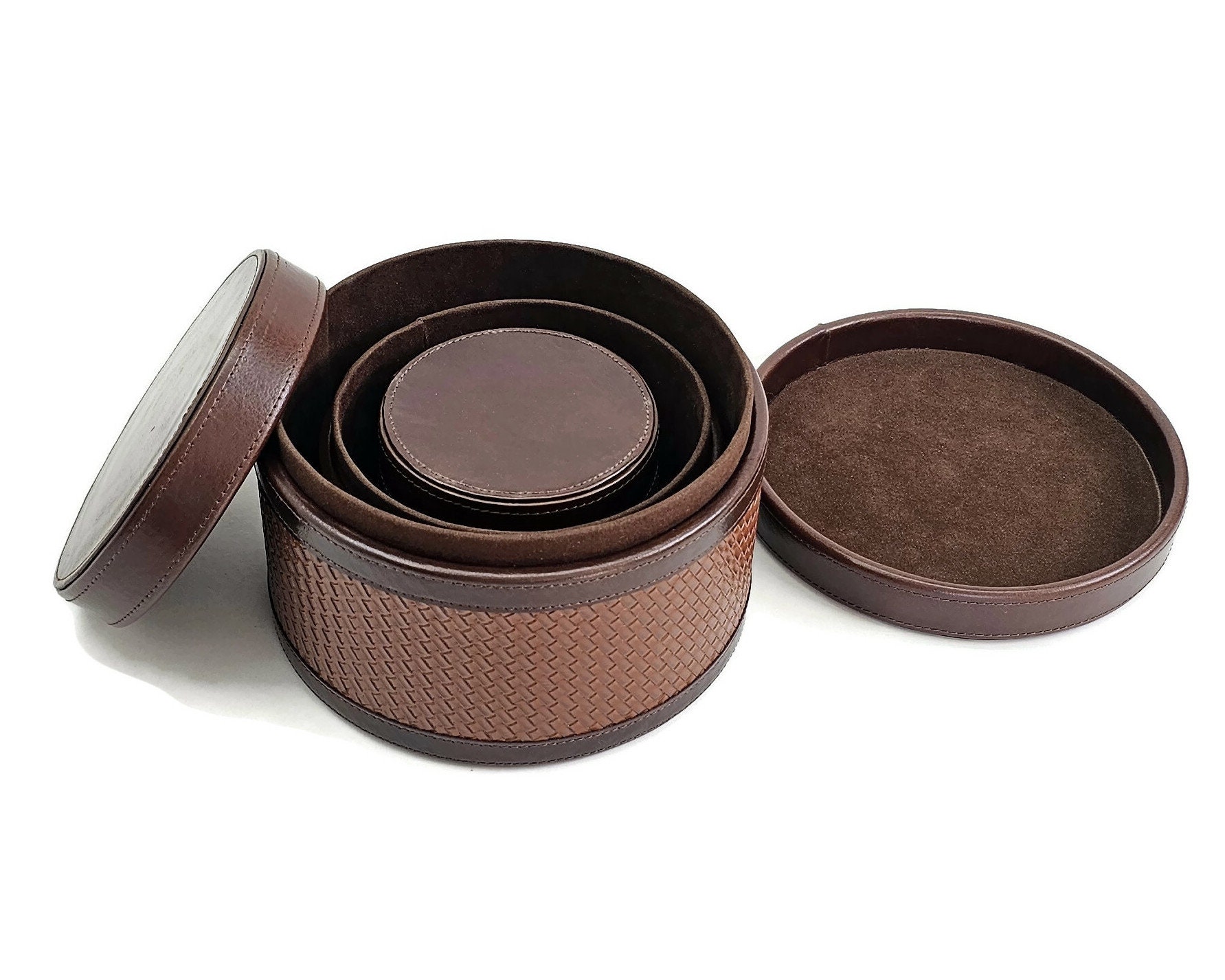 Handcrafted Leather Nesting Boxes Set: Versatile and Elegant Round ...