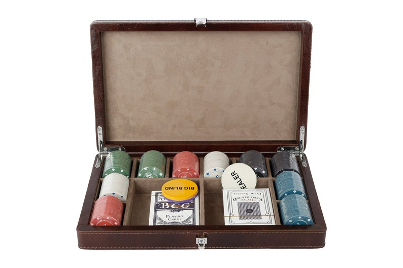 Handmade Leather Poker Set, Personalize Casino Box, Travel Gift Set for ...