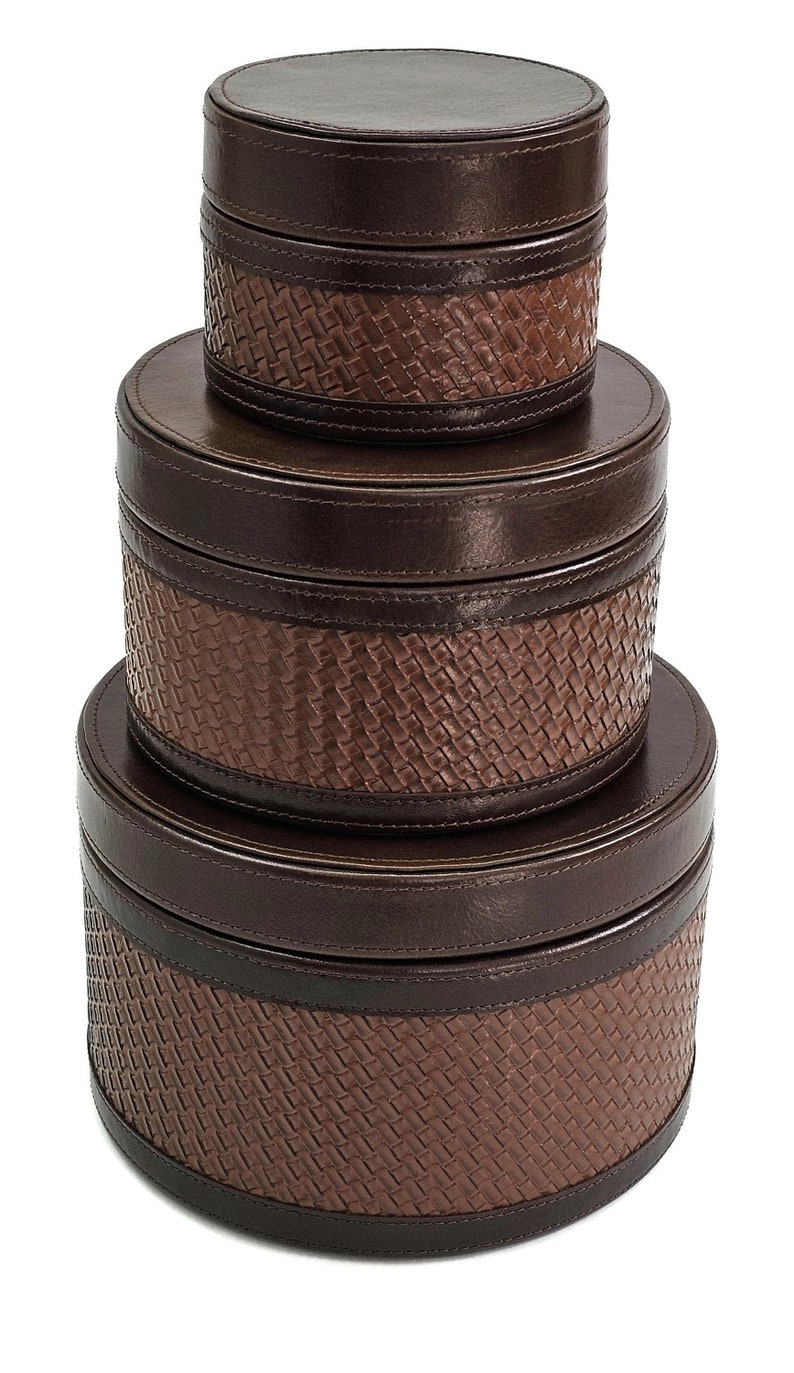 Handmade Leather Nesting Boxes Set: Versatile and Elegant Round Storage ...