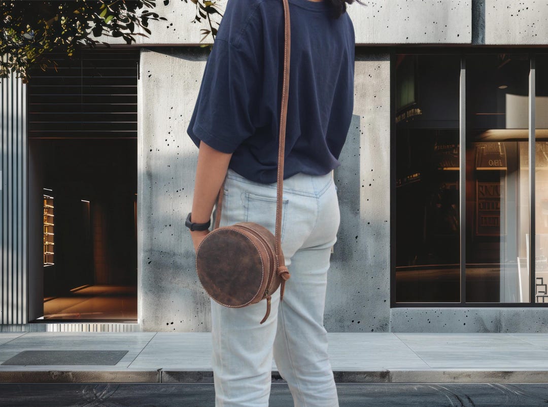 Leather Crossbody Sling Bag in Round Shape for Women With Adjustable ...
