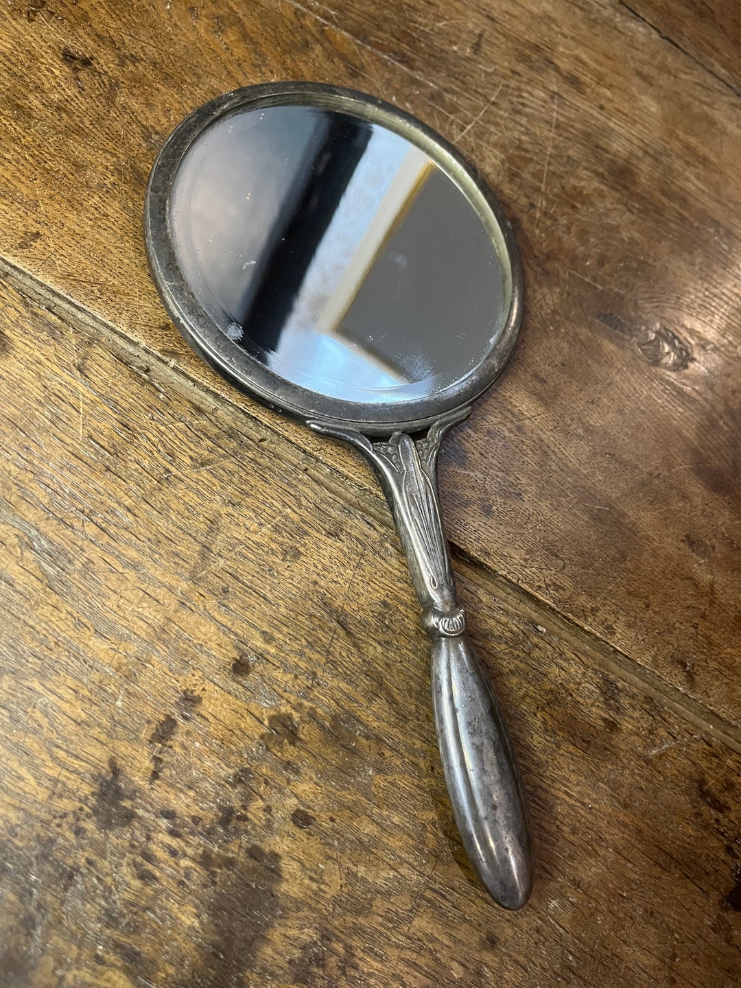 Hand Mirror. Art Deco Nouveau. Beveled Ice. Face to Hand. in Silver ...