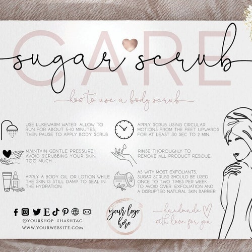 Sugar Scrub Care Card Template Body Scrub Care Instructions - Etsy
